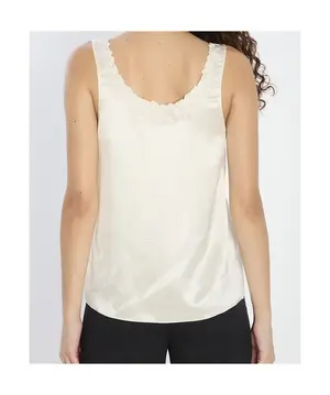 Celine Silk Satin Embroidered Sleeveless Top With Lace Trim