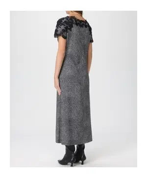 Ermanno Scervino Short Sleeve Lace Trimmed Plaid Maxi Dress