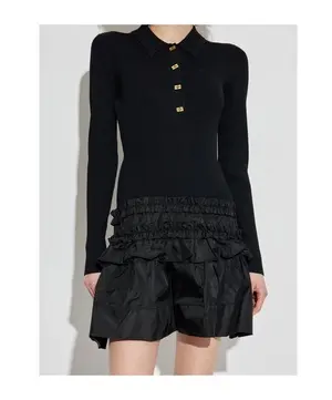 GANNI Rib Knit Ruffle Mini Dress