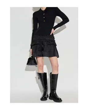 GANNI Rib Knit Ruffle Mini Dress
