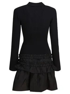 GANNI Ribbed Knit Mini Dress With Ruffles