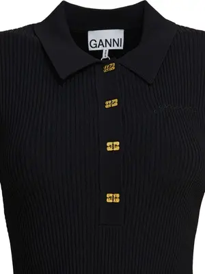 GANNI Ribbed Knit Mini Dress With Ruffles