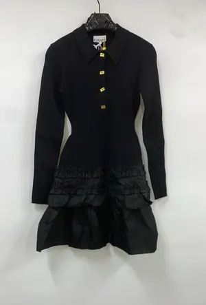 GANNI Ribbed Knit Mini Dress With Ruffles