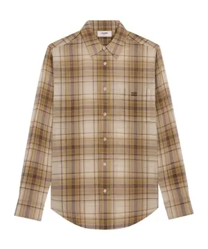 Celine Loose Shirt In Light Checked Cotton - Sable/beige/maroon