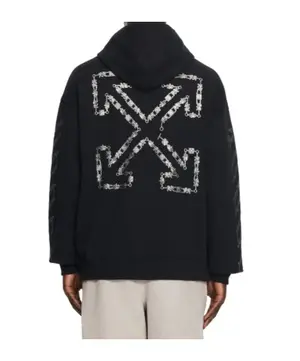 Off-White Chain Arrow Diagonal Drawstring Hoodie - Black