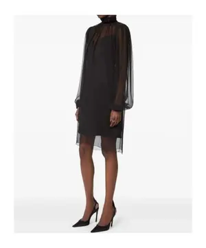 Nina Ricci Ruffled High Neck Midi Dress With Balloon Sleeves