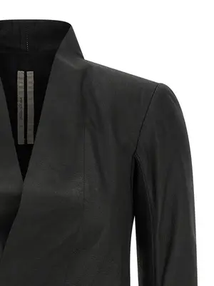 Rick Owens Hollywood V-neck Leather Jacket - Black