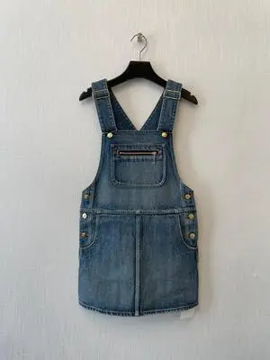 Celine Union Wash Denim Dungaree Mini Dress
