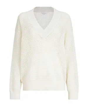 Brunello Cucinelli V-neck Mesh Knit Sweater