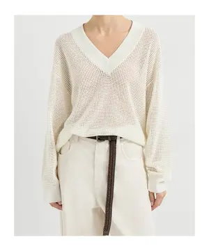 Brunello Cucinelli V-neck Mesh Knit Sweater