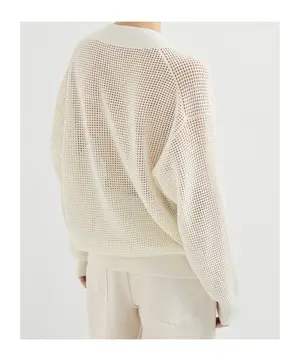 Brunello Cucinelli V-neck Mesh Knit Sweater