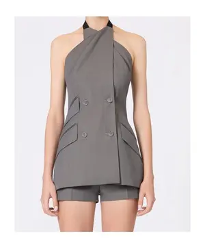 Max Mara Cali Halterneck Sleeveless Blazer - Medium Gray