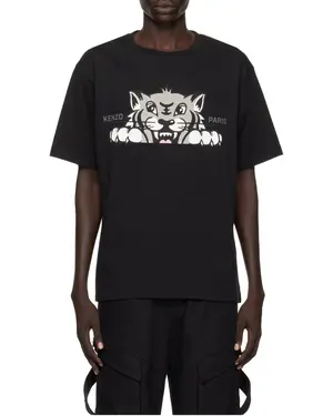 Kenzo Happy Tiger Printed Crewneck T-shirt - Black
