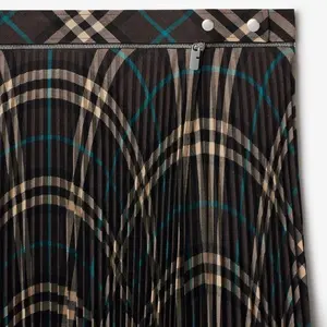 Burberry Checked Pleated Flared Hem Skirt - Comfortable Brown