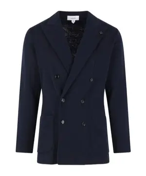 LARDINI Double-breasted Jacket With Peaked Lapel And Patch Pockets - Black