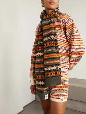 Bally Fair Isle Wool Scarf - Green
