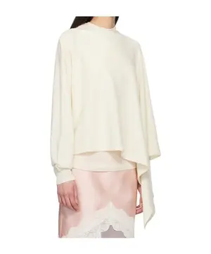 JIL SANDER Asymmetrical One-sleeve Cape Knitwear - Eggshell White