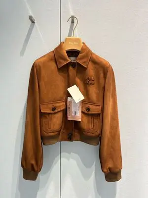 Miu Miu Cropped Suede Jacket - Brown
