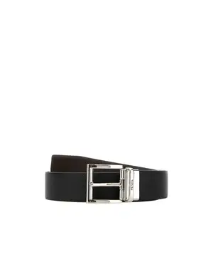 Prada Leather Reversible Belt - Black/ochre