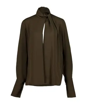 TOM FORD Long Sleeve Satin Blouse With Open Back - Black
