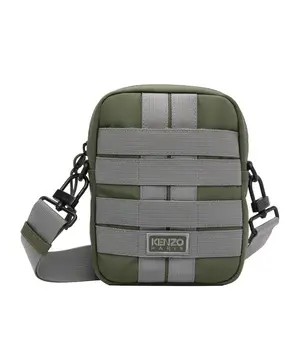 Kenzo Explorer Sling Bag With Woven Patchwork Details - Gray