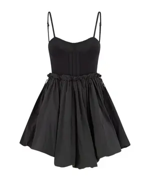 Attico Strappy Mini Dress With Drawstring Waistband And Pleated Skirt - Black