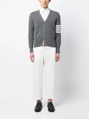 Thom Browne Four-stripe Wool Knitted Cardigan - Gray