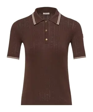 Moncler Ribbed Knit Polo Top With Logo Detail
