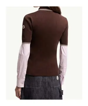 Moncler Ribbed Knit Polo Top With Logo Detail