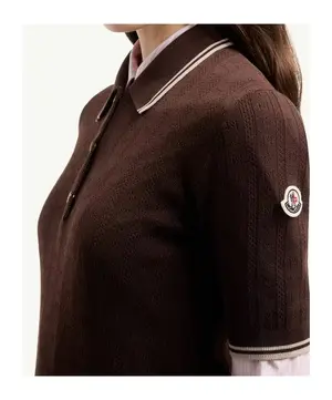 Moncler Ribbed Knit Polo Top With Logo Detail