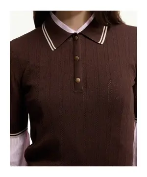 Moncler Ribbed Knit Polo Top With Logo Detail