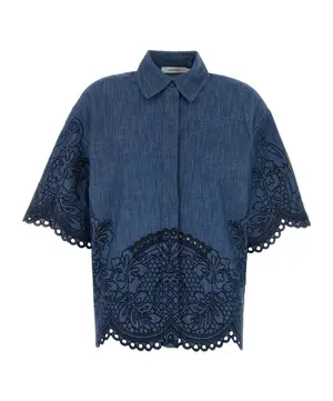 Zimmermann Embroidered Short Sleeve Shirt - Blue