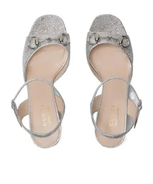 Gucci Mid-heel Sandal With Horsebit Detail - Silver