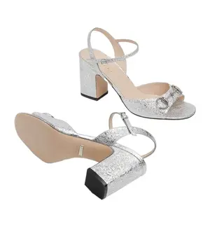 Gucci Mid-heel Sandal With Horsebit Detail - Silver