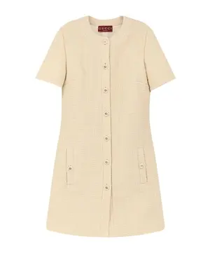 Gucci Textured Tweed Crewneck Short Sleeve Dress - Ivory