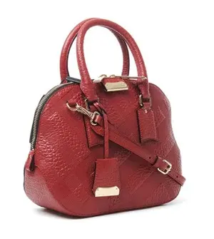 Burberry Textured Logo Leather Handbag - Red