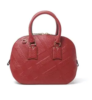 Burberry Textured Logo Leather Handbag - Red