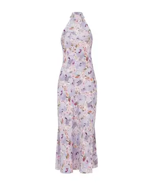 Balmain Printed Poppy Flower High Neck Dress