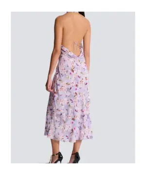 Balmain Printed Poppy Flower High Neck Dress