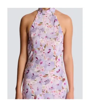 Balmain Printed Poppy Flower High Neck Dress