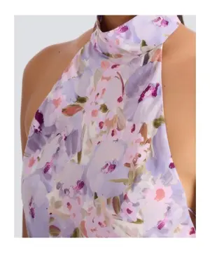 Balmain Printed Poppy Flower High Neck Dress