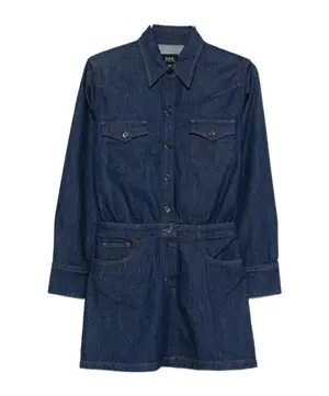 A.p.c. Long-sleeve Denim Mini Dress With Belt Loops And Pockets