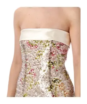 Alberta Ferretti Sleeveless Sequined Mini Dress With Floral Print - Nude