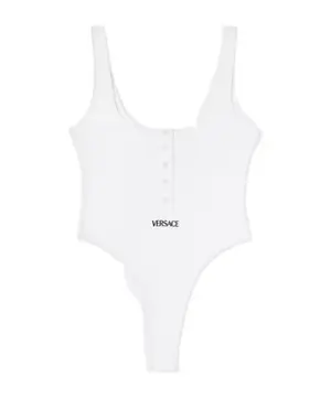 Versace Logo Embroidered Ribbed Bodysuit - White