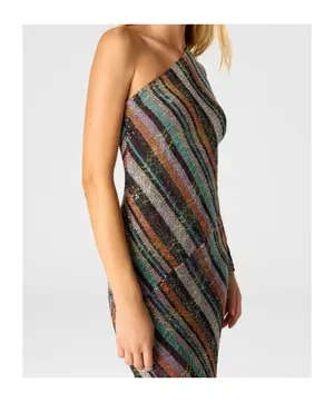 Missoni One-shoulder Striped Maxi Dress With Sequins
