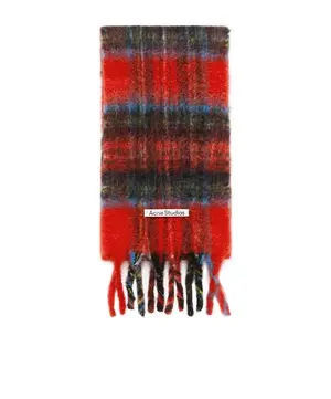 Acne Studios Checked Fringed Scarf - Red