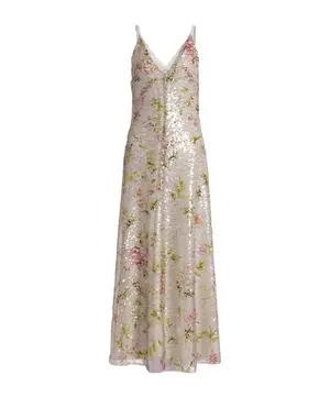 Alberta Ferretti Sequined Floral Print Maxi Dress - Nude