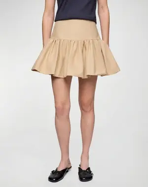 GANNI Pleated Cotton Skirt - Beige