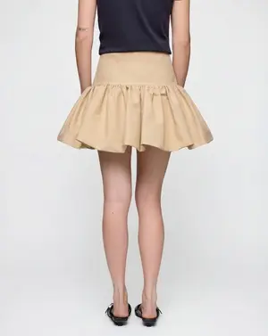 GANNI Pleated Cotton Skirt - Beige