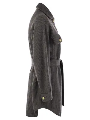 Brunello Cucinelli Long-sleeved Ribbed Belted Cardigan